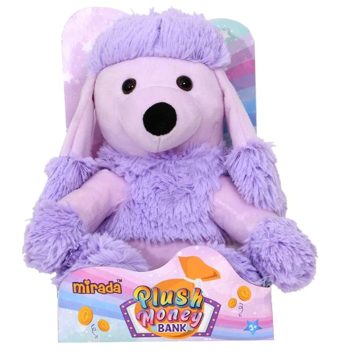 Mirada Lavender Cute Plush Poodle Coin Bank Stuffed Soft Toy - 25 Cm