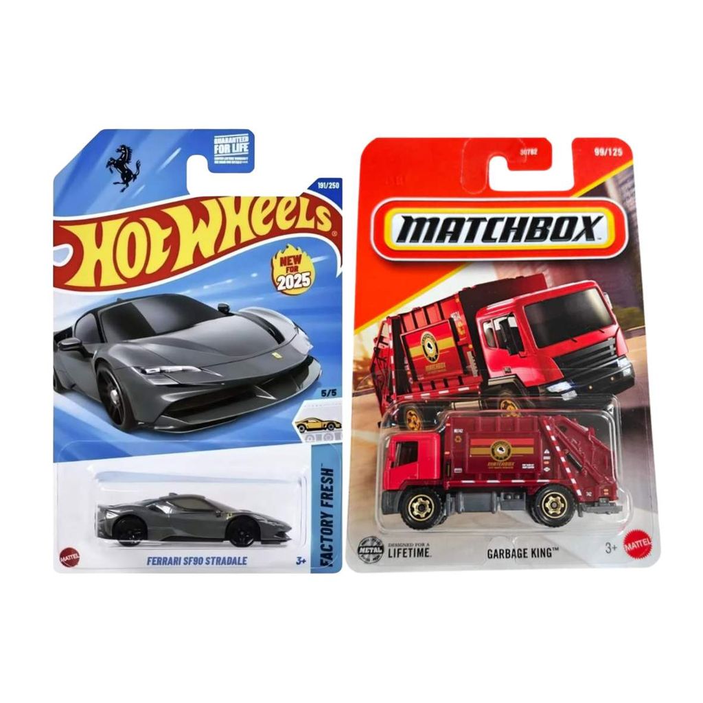 Hot Wheels Ferrari SF90 Stradale And Matchbox Garbage King
